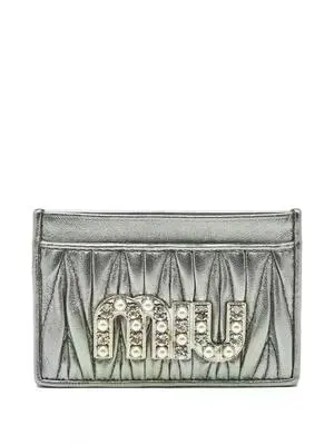 Miu Miu Logo-plaque Quilted Card Holder - Silver