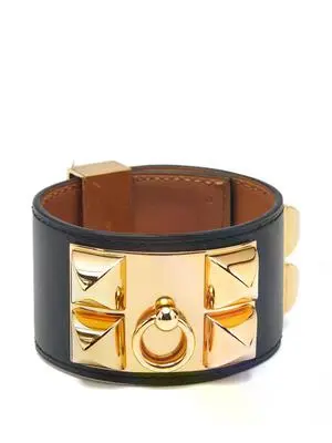 Hermès Studded Pyramid Ring Leather Bracelet - Black