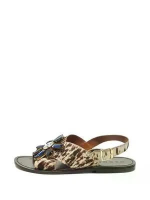 Marni Calf-hair Crystal Embellished Sandals - Brown