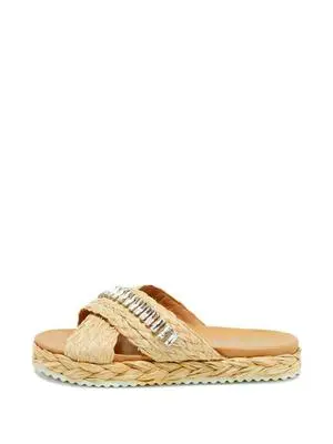 Prada Crystal Raffia Platform Flats