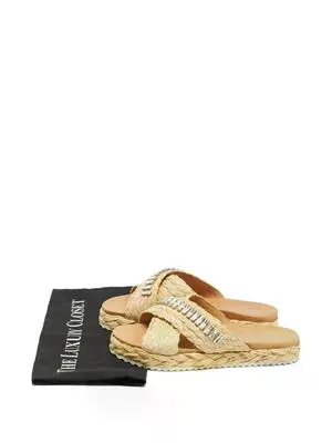 Prada Crystal Raffia Platform Flats