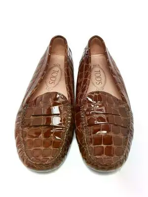 TOD'S Vintage Gommini Croc-embossed Leather Loafers
