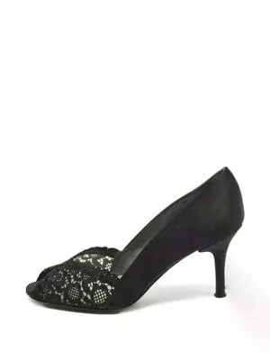 STUART WEITZMAN Chantelle Satin Lace Peep-toe Pumps