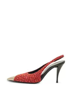 Saint Laurent Tweed Cap-toe Slingback Pumps