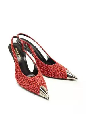 Saint Laurent Tweed Cap-toe Slingback Pumps