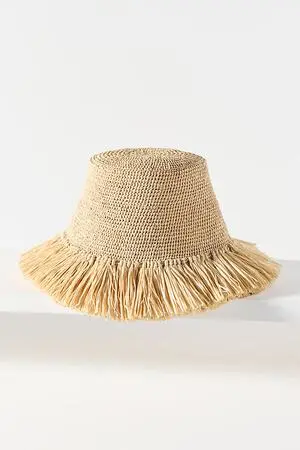 ALEMAIS Michelle Raffia Fringed Bucket Hat - Natural