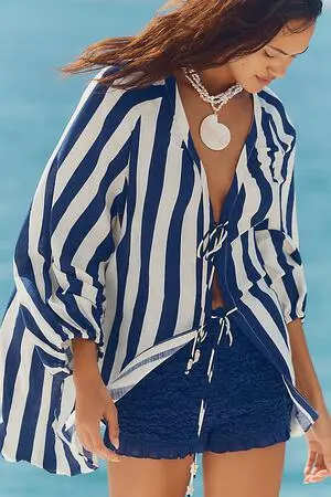 Maeve Striped Tie-front Tunic Top
