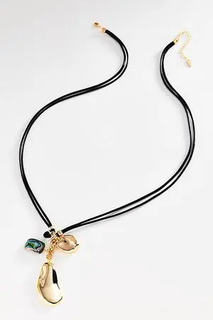 Anthropologie Corded Stone Charm Pendant Necklace - Black Pattern