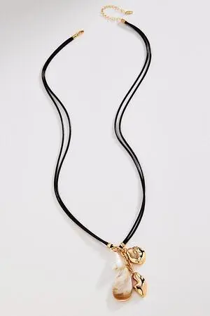 Anthropologie Corded Stone Charm Pendant Necklace - Black