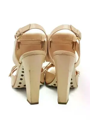 TOD'S Fringe Leather Block Heel Sandals