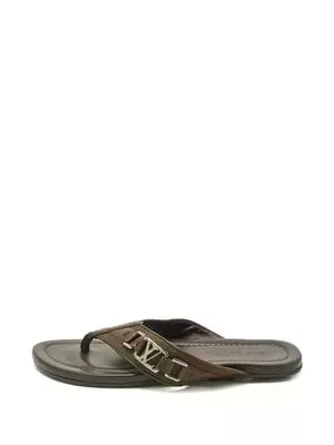 LOUIS VUITTON Leather Logo Flat Sandals