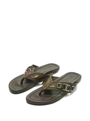 LOUIS VUITTON Leather Logo Flat Sandals