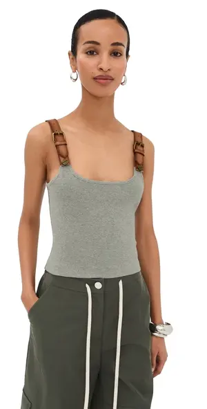 Monse Leather Strap Tank Top - Heather Grey