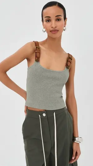 Monse Leather Strap Tank Top - Heather Grey