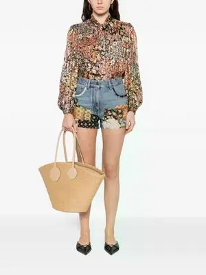 Valentino Garavani Patchwork Beaded-appliqué Denim Shorts