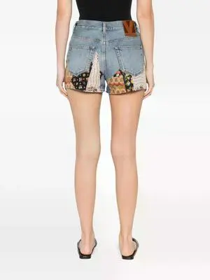 Valentino Garavani Patchwork Beaded-appliqué Denim Shorts