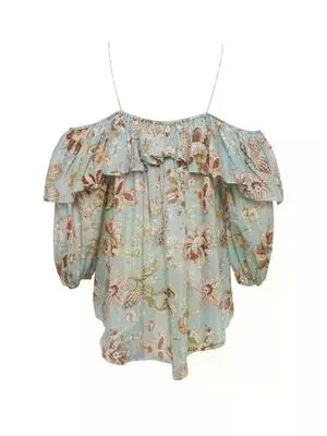 Zimmermann Flora-print Ruffle-detail Top