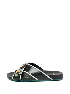 Fendi Floral Appliqué Leather Sandals - Black
