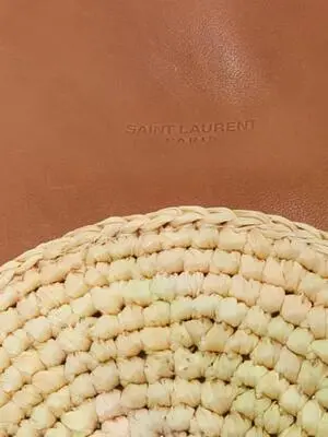 Saint Laurent Mini Cassandre Raffia-panel Clutch Bag
