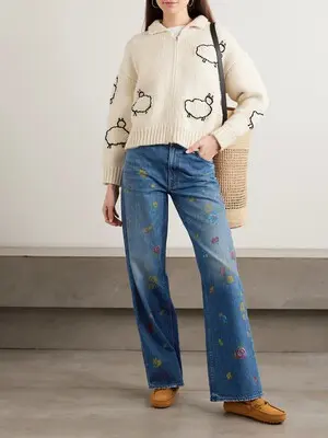 MOTHER The Rerun Zip Sneak Floral-print Jeans - Blue