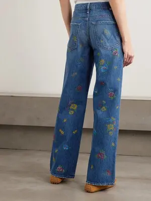 MOTHER The Rerun Zip Sneak Floral-print Jeans - Blue