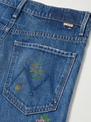 MOTHER The Rerun Zip Sneak Floral-print Jeans - Blue