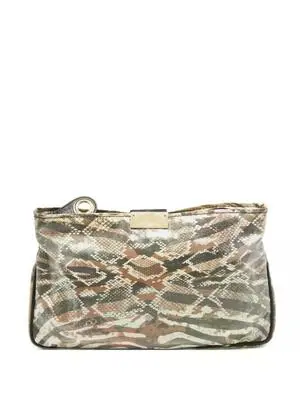 JIMMY CHOO Python-print Leather Zip Clutch Bag - Neutrals