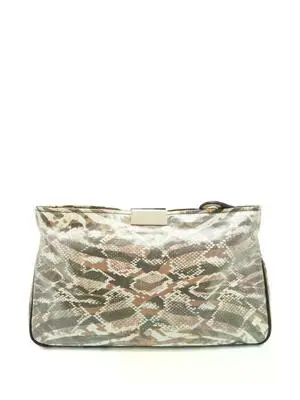JIMMY CHOO Python-print Leather Zip Clutch Bag - Neutrals