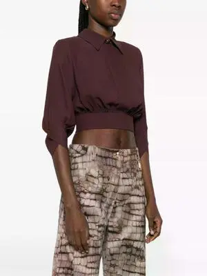 Elisabetta Franchi Georgette Blouse With Sash Belt - Brown