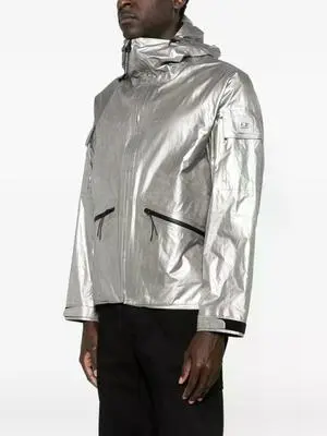 C.P. COMPANY Hooded Zip Jacket With Sleeve Pocket - Silver