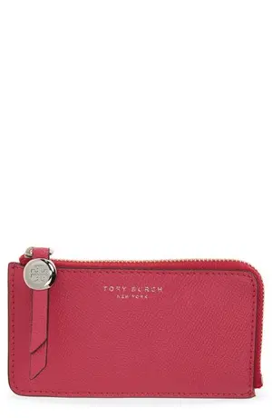 Tory Burch Romy Leather Zip Card Case Bright Pink