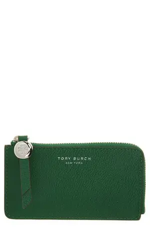 Tory Burch Romy Leather Zip Card Case Dark Kale