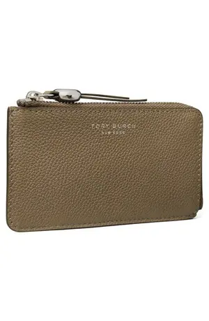 Tory Burch Romy Leather Zip Card Case - Wild Mushroom
