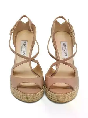 JIMMY CHOO Leather Wedge Espadrilles