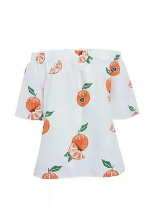 Max Mara Printed Poplin Off-shoulder Top