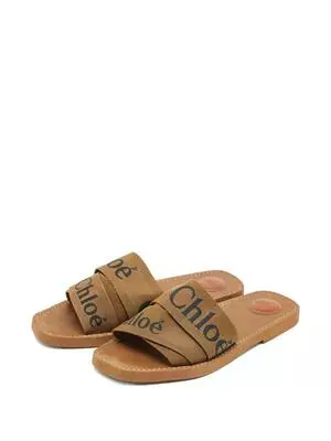 Chloé Canvas Logo Flat Sandals