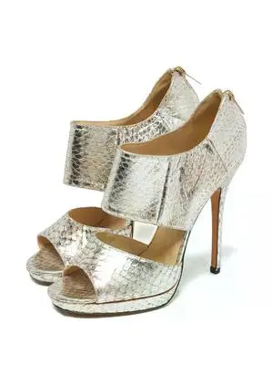 JIMMY CHOO Python-effect Embossed Leather Sandals