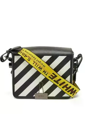 Off-White Diagonal Print Leather Crossbody Bag - Black