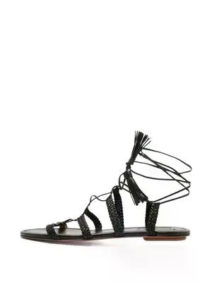 AQUAZZURA Stromboli Braided Leather Sandals - Black