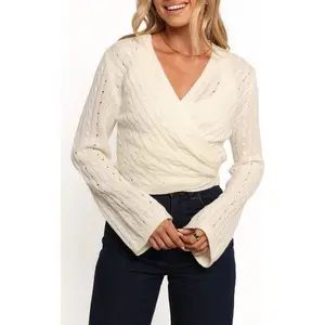PETAL & PUP Kaelie Cable Knit Wrap Front Top