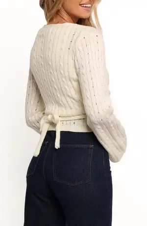 PETAL & PUP Kaelie Cable Knit Wrap Front Top