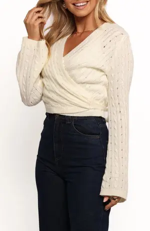 PETAL & PUP Kaelie Cable Knit Wrap Front Top