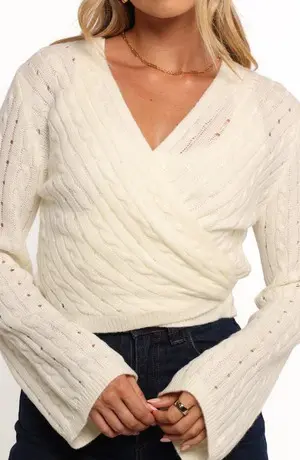 PETAL & PUP Kaelie Cable Knit Wrap Front Top