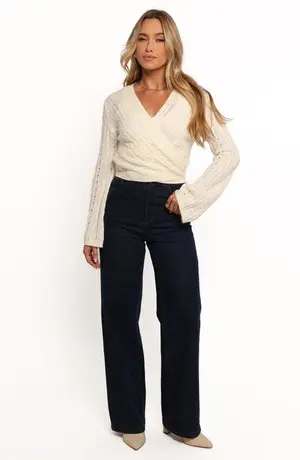 PETAL & PUP Kaelie Cable Knit Wrap Front Top