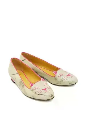 CHARLOTTE OLYMPIA Kitty-embroidered Leather Loafers