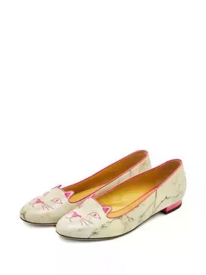 CHARLOTTE OLYMPIA Kitty-embroidered Leather Loafers