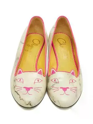 CHARLOTTE OLYMPIA Kitty-embroidered Leather Loafers