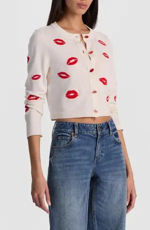 Alice + Olivia Daroda Lip Cardigan - Soft White Multi