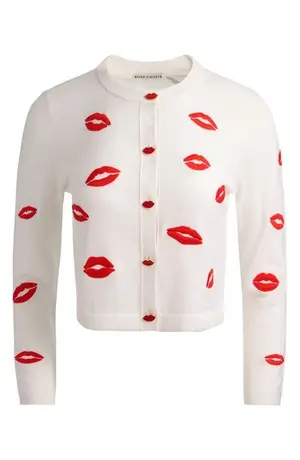 Alice + Olivia Daroda Lip Cardigan - Soft White Multi