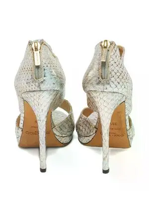 JIMMY CHOO Python-effect Embossed Leather Stiletto Sandals